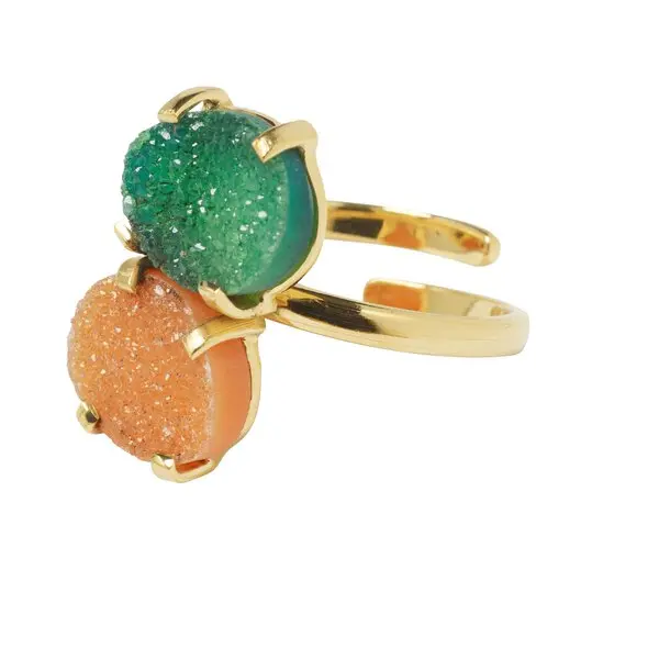 YAA YAA LONDON Adjustable Ring With Druzy Stones - Orange/green