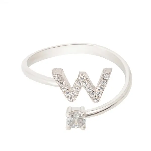 LATELITA Silver Initial Ring - White/silver