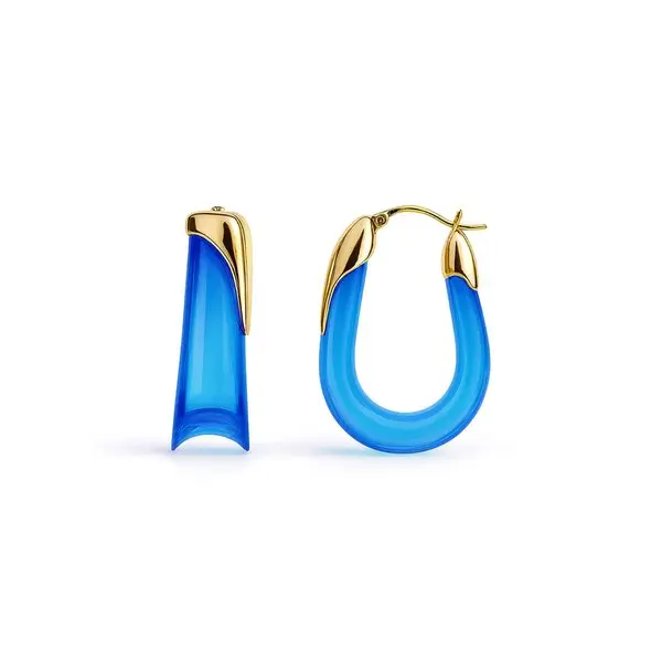 GOLD & HONEY Sculpted U Lucite Hoop Earrings With Sapphire - Blue/gold
