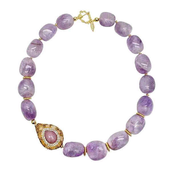 FARRA Amethyst And Rhinestone Statement Necklace - Purple