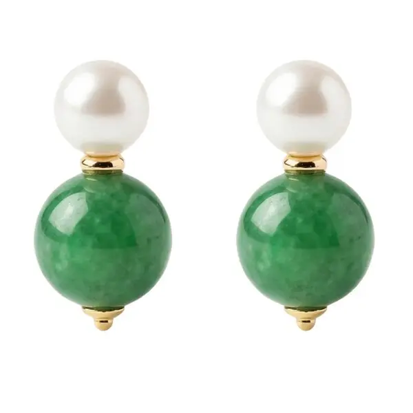 SEREE Robyn Pearl Jade Stone Drop Earrings - Green/white