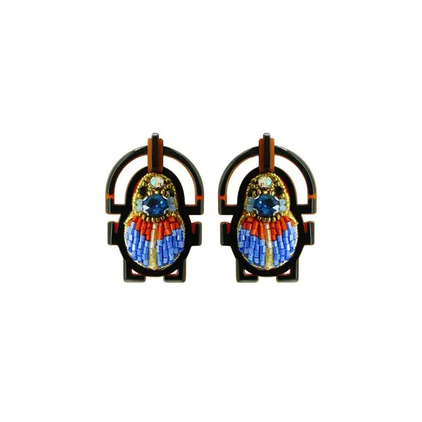 GISSA BICALHO Scarab Embroidered Acrylic Dangle Earrings - Brown/blue