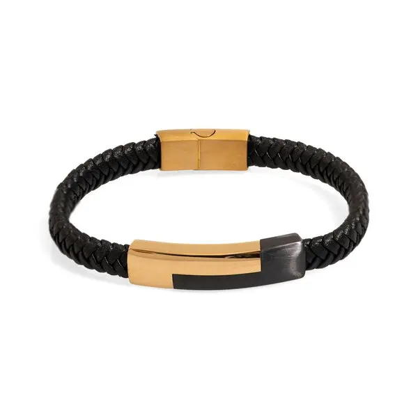 EBRU JEWELRY Leather Bracelet With Gold Plated And Stainless Steel - Gold/black