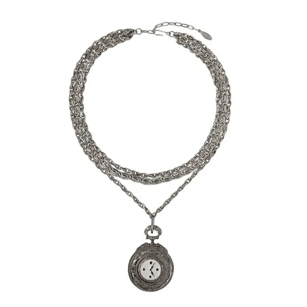 CARAMEL VINTAGE JEWELLERY Vintage Clock Pendant Necklace - Silver
