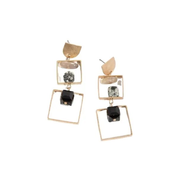 Saachi Bead And Stone Square Dangle Earrings - Black