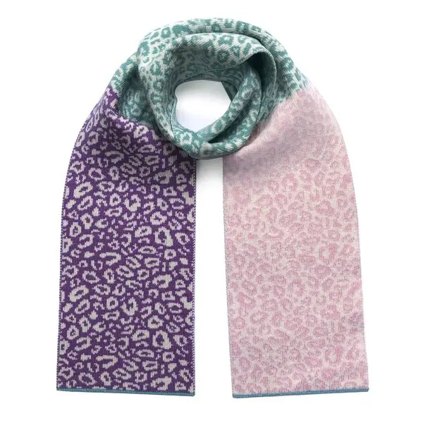 INGMARSON Leopard Block Colour Wool & Cashmere Scarf Pastel - Pink