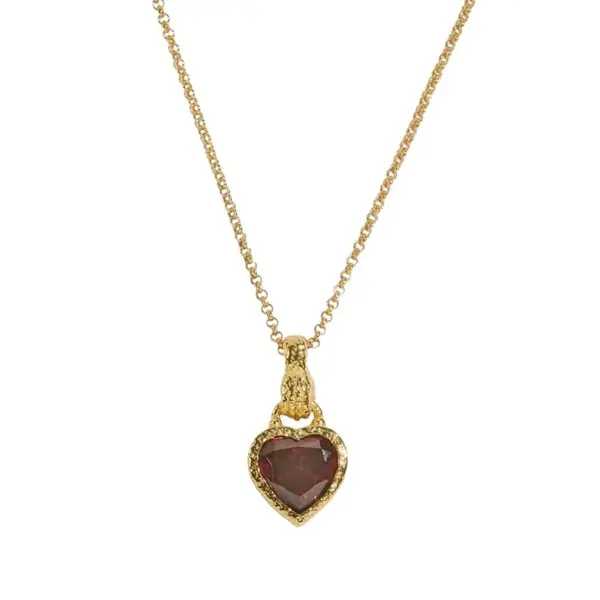 CLAIRE HILL DESIGNS Garnet Heart In Hand Charm Necklace - Gold