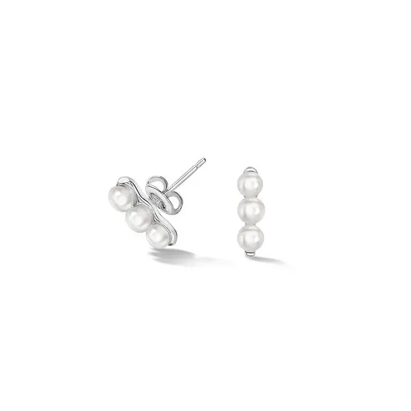 DOWER & HALL Timeless Triple Pearl Bar Studs - Silver