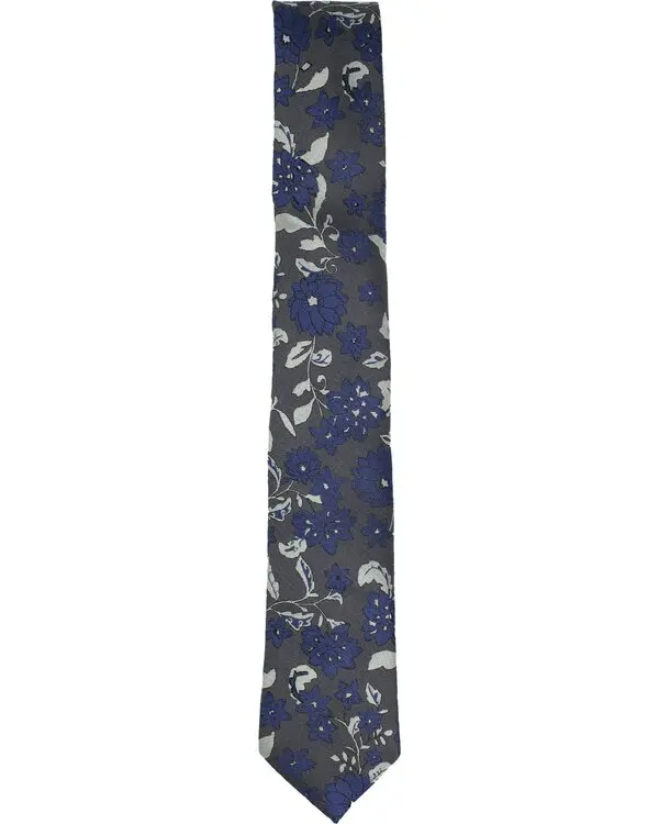 LORDS OF HARLECH Floral Jacquard Neck Tie - Grey/blue
