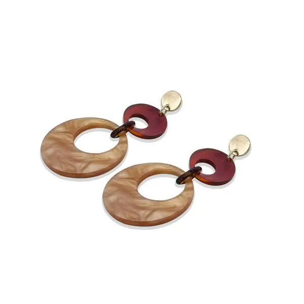 TOOLALLY Swinging Circle Drop Earrings - Brown