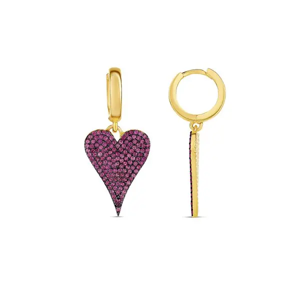 SHYMI Pave Heart Dangle Earrings - Gold/pink