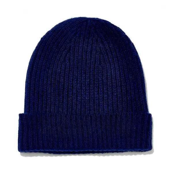 PAUL JAMES KNITWEAR 100% Cashmere Ribbed Beanie Hat - Blue