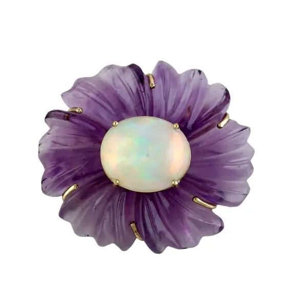 ARTISAN Floral Amethyst And Opal Pendant - Gold