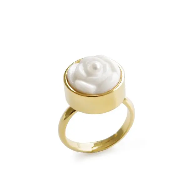 POPORCELAIN Porcelain Rose And Pearl Adjustable Ring