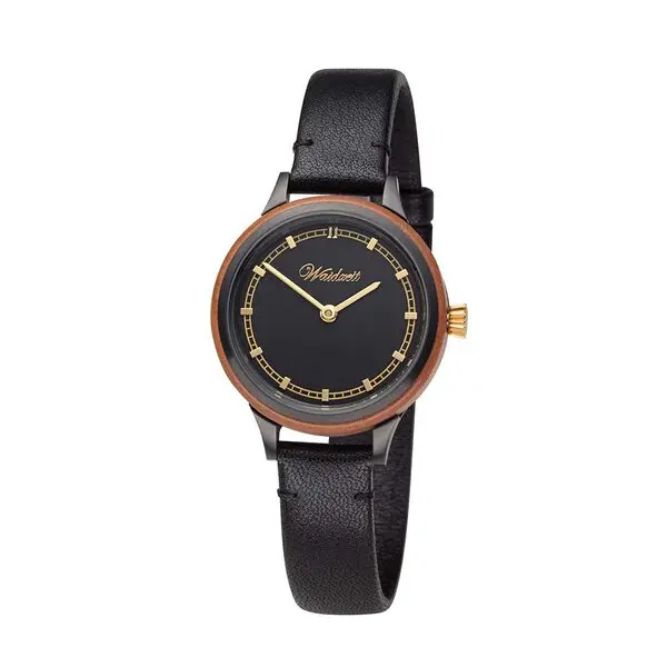 WAIDZEIT Cherry Blossom Leather Strap Watch - Gold/black/brown