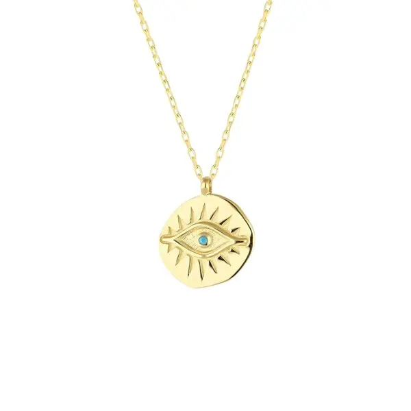 SPERO LONDON Eye Coin Sterling Silver Evil Eye Necklace - Gold