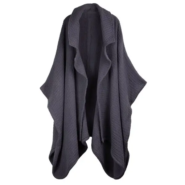 Saachi Oversized Waffle Knit Collared Jacket - Grey