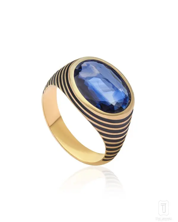 THE JEWELZ Kyanite Gemstone Ring - Silver/black/blue