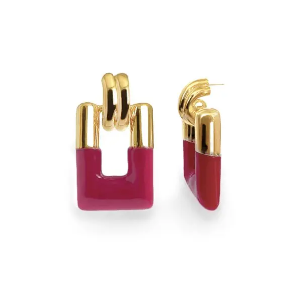 GOLD & HONEY Rectangle Door Knocker Earrings - Pink/gold