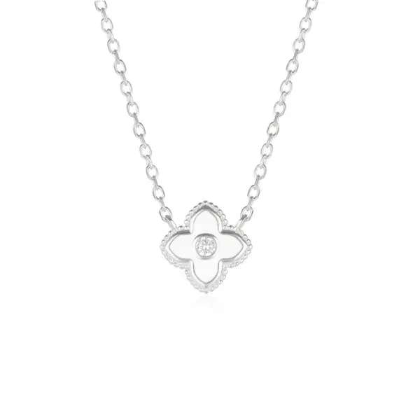 SPERO LONDON Four Leaf Clover Sterling Silver Necklace - Silver/white