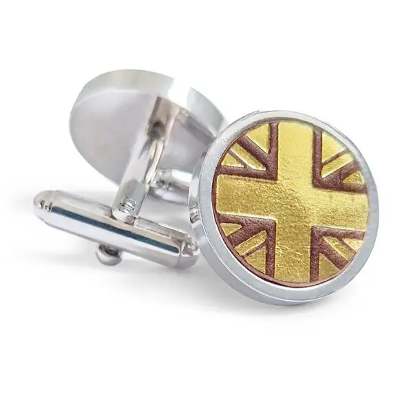 N'DAMUS LONDON Gold / Black Coronation Regent Gold & Brown Leather Rhodium Cufflinks - Gold/black