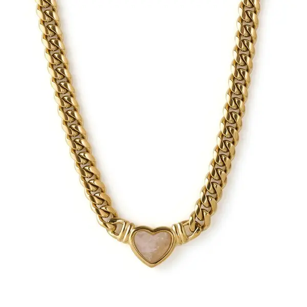 ARMS OF EVE Rose Quartz Heart Pendant Chain Necklace - Gold/pink