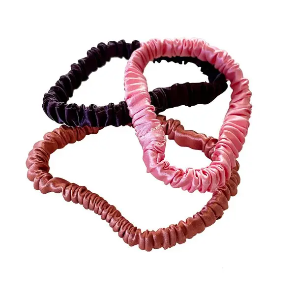 SOFT STROKES SILK Set Of Three Pure Mulberry Silk Skinny Scrunchies - Purple