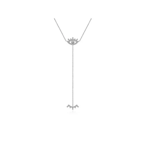 GENEVIEVE COLLECTION 18k Gold Diamond Evil Eye Dangle Necklace - White