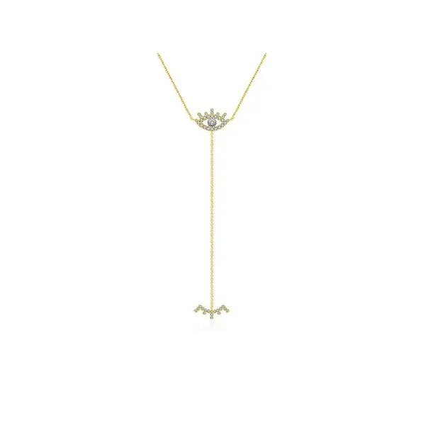 GENEVIEVE COLLECTION 18k Gold Diamond Evil Eye Dangle Necklace - Yellow