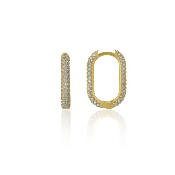 SPERO LONDON Pave Rectangular Sterling Silver Oval Hoop Earrings - Gold