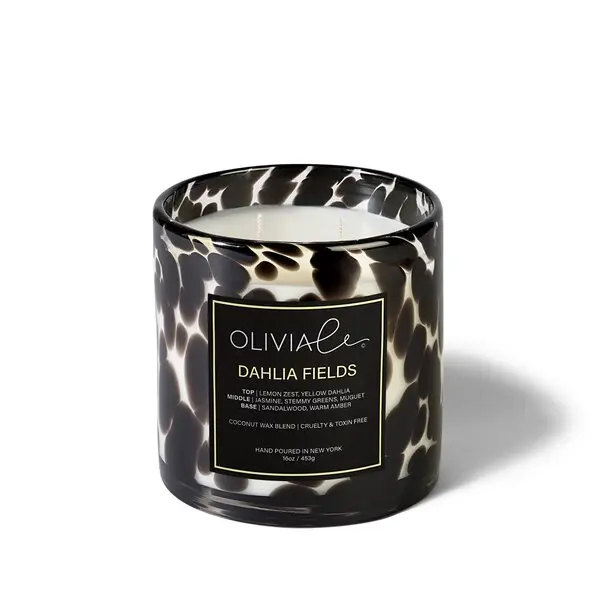 OLIVIA LE Dahlia Fields Leopard Candle - Black