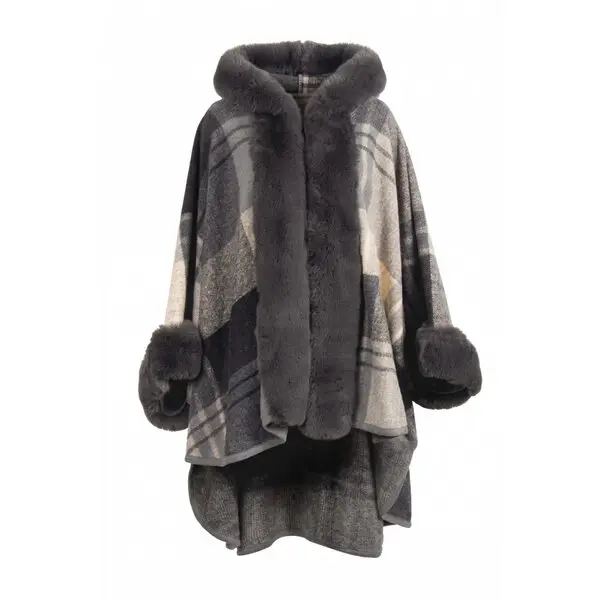 Saachi Faux Fur Plaid Kimono