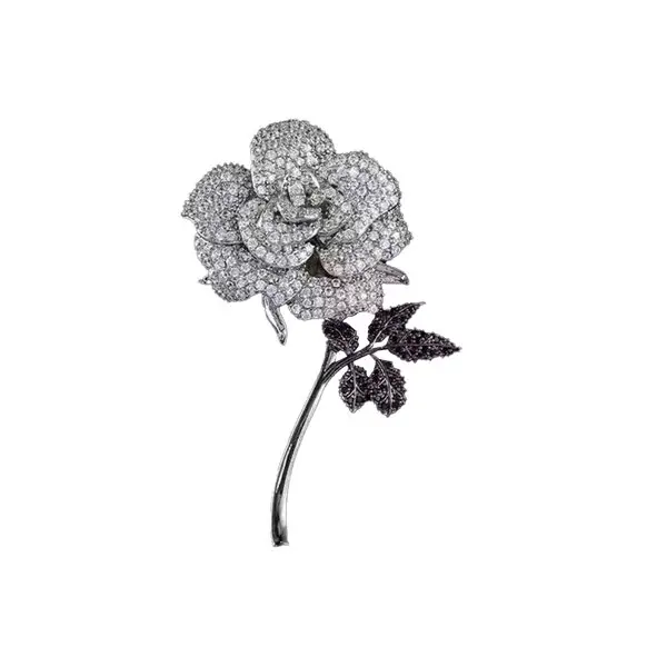 CHANEL JOAN ELKAYAM Crystal Rose Brooch - Silver/black