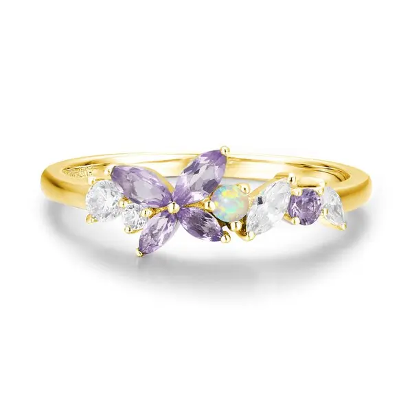AZURA JEWELRY NEW YORK Monarch Butterfly Amethyst Opal Vermeil Ring - Gold