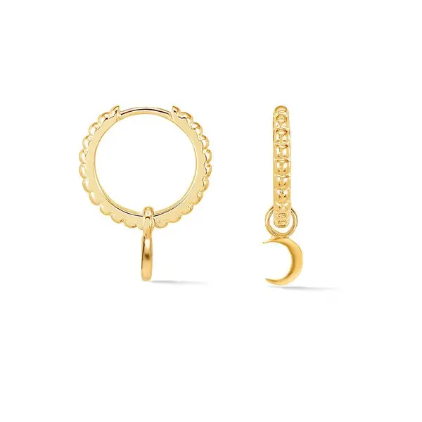 DOWER & HALL Dotty Moon Charm Huggie Hoops - Gold