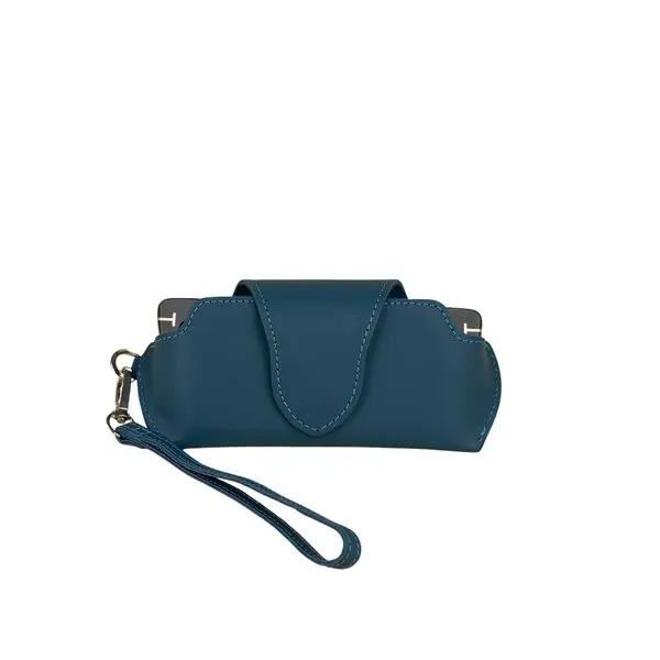 LEATHERE Leather Sunglass Case With Wrist Strap - Blue