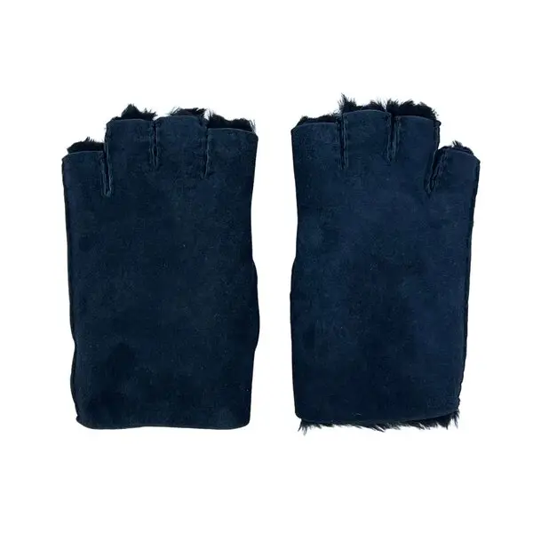 OWEN BARRY Fingerless Sheepskin Gloves - Blue