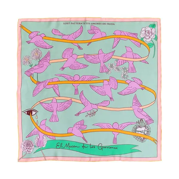LOST PATTERN Frida X "house Of Frida" Silk Bandana Scarf Pink - Purple