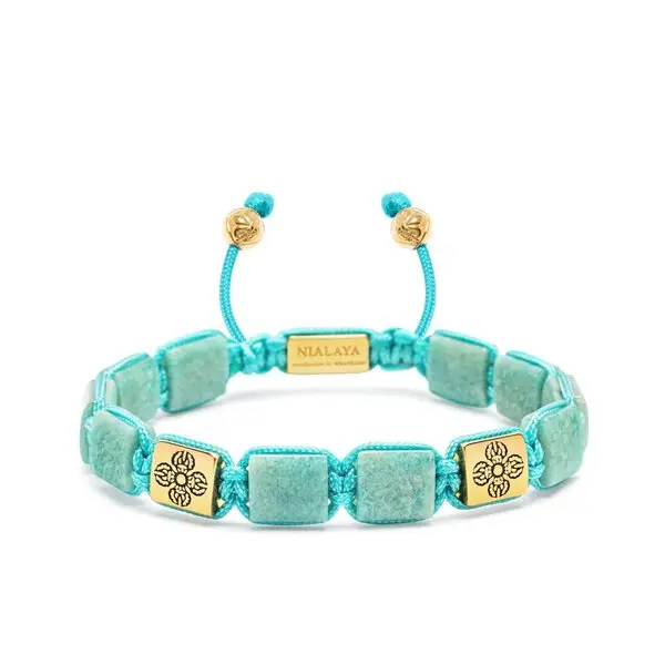 NIALAYA JEWELRY Amazonite Dorje Flatbead Bracelet - Blue/gold