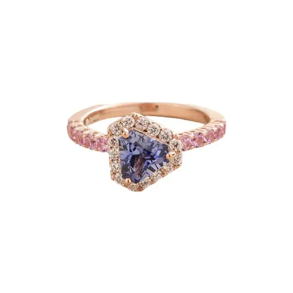 JUVETTI  Diana Ring With Sapphire And Diamonds In Rose Gold Vermeil - Orange/blue/rose Gold