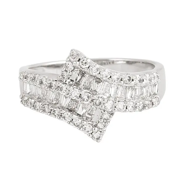 ARTISAN 18k Gold Baguette & Round Diamond Criss-cross Band Ring - White