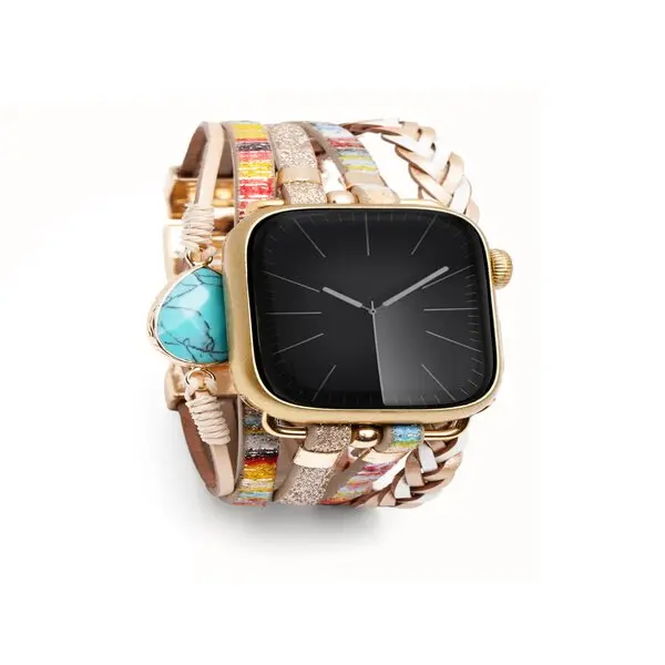 Saachi Boho Crystal Leather Apple Watch Band - Black