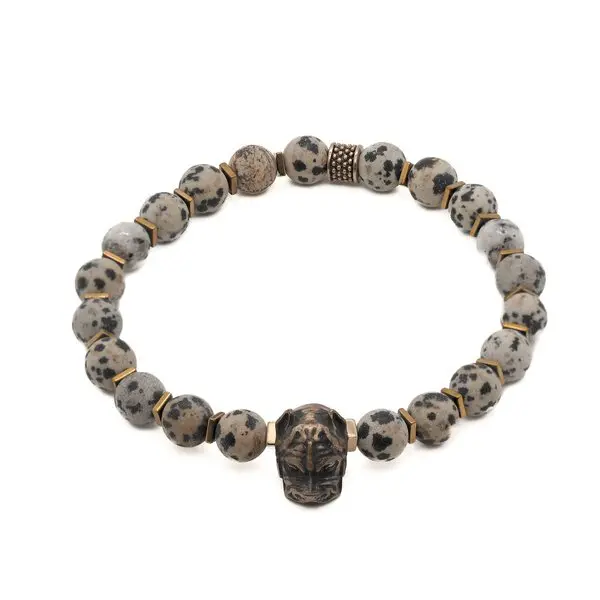 EBRU JEWELRY Dalmatian Jasper Beaded Dog Charm Bracelet - Gold/black/white
