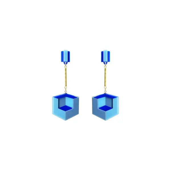 GISSA BICALHO Acrylic Double Cube Pendant Earrings - Blue