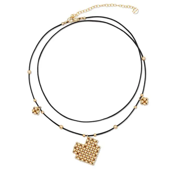 PAS DE MARQUE Gold-filled Beaded Cœur Soufflé Choker - Gold/black