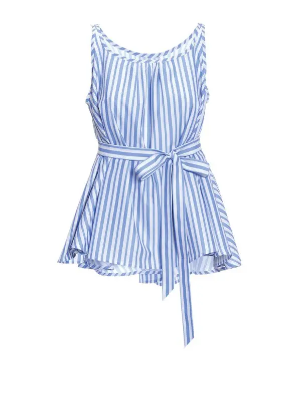 HELENE GALWAS Betti Striped Cotton Tank Top - Blue