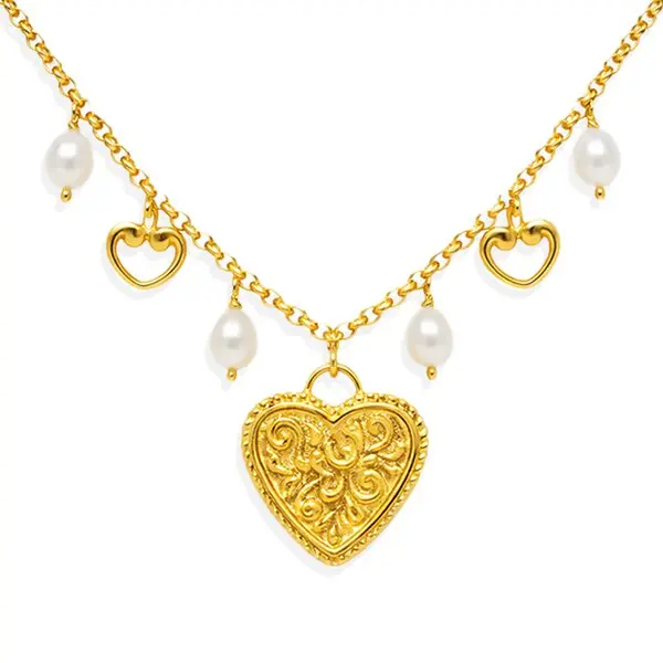 VINTOUCH ITALY Heartwork Vermeil Heart & Pearl Necklace - Gold
