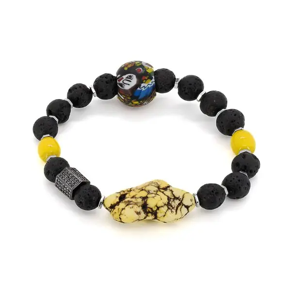 EBRU JEWELRY Beaded Turquoise Bracelet - Black/silver/yellow