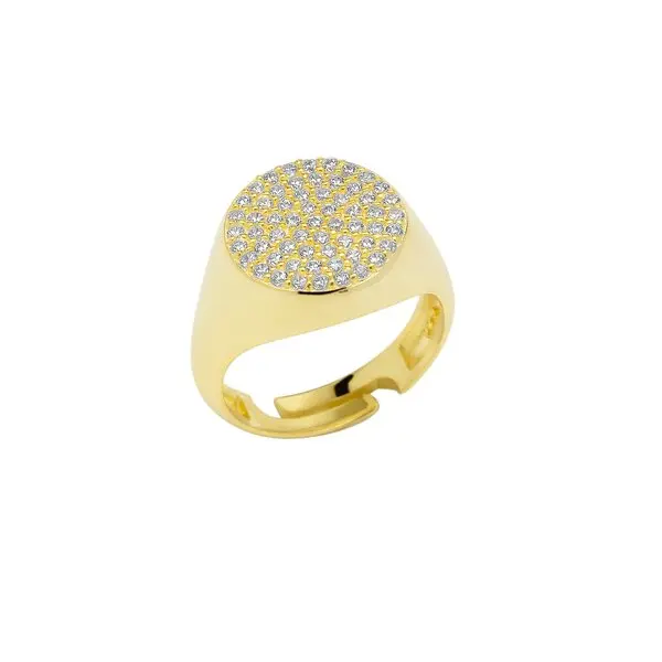 SPERO LONDON Sterling Silver Round Pave Signet Ring - Gold