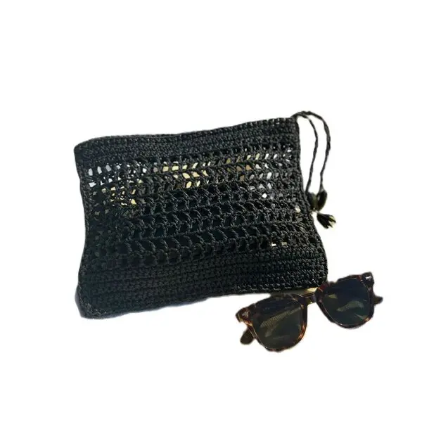 SPRINGMOONATELIER Raffia String Clutch - Black